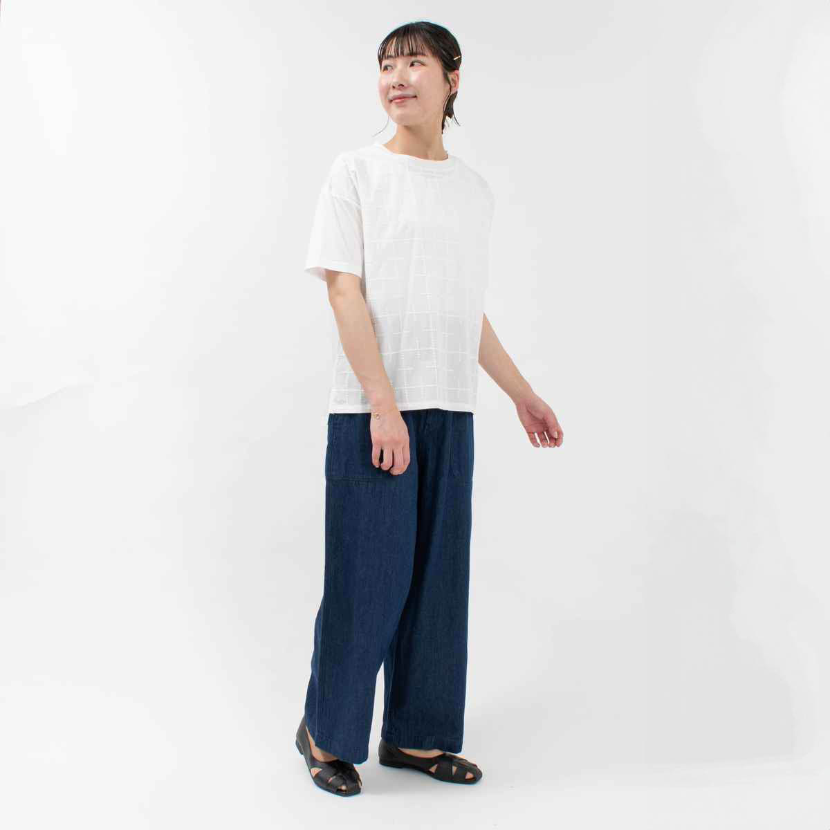 LILASIC フロント布帛刺繍Tシャツ｜ナチュラルファッション・ナチュラル服の通販